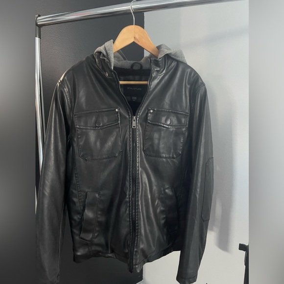 Structure | Jackets & Coats | Faux Leather Jacket With Hood | Poshmark